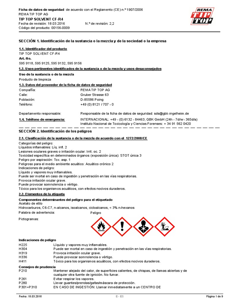 Es Es Tip Top Solvent CF-R4 0009 | PDF