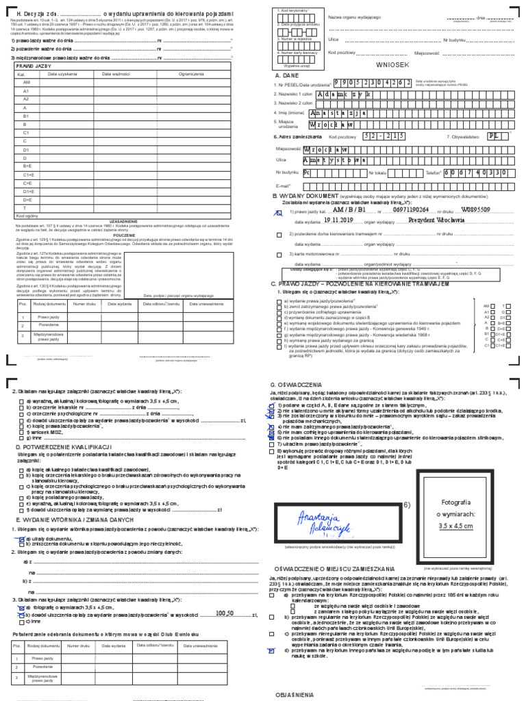 Wniosek o Wydanie Prawa Jazdy2018 C 2 | PDF