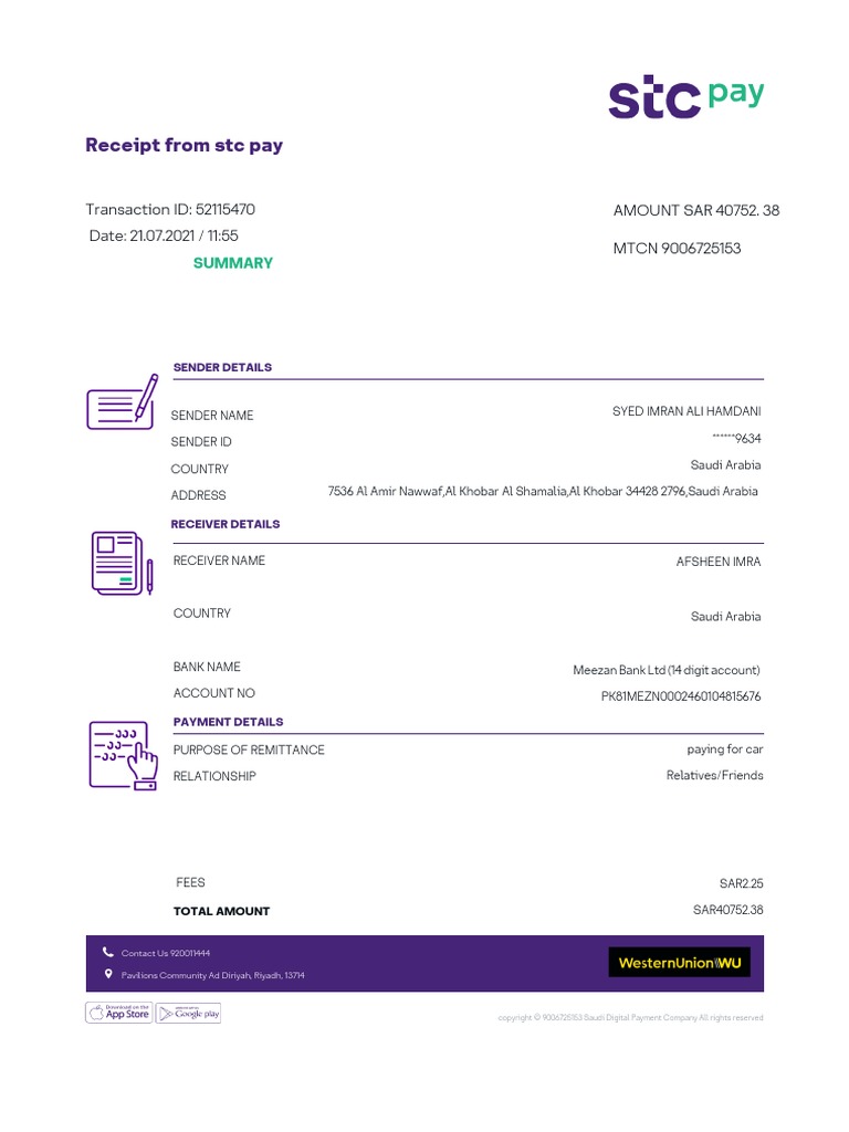 STC Pay Receipt for International Transfer | PDF