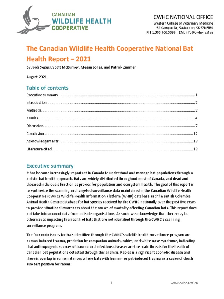 CWHC National Bat Health Report 2021 | PDF