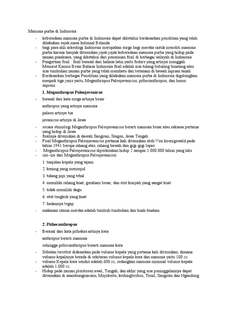 Manusia Purba Di Indonesia | PDF