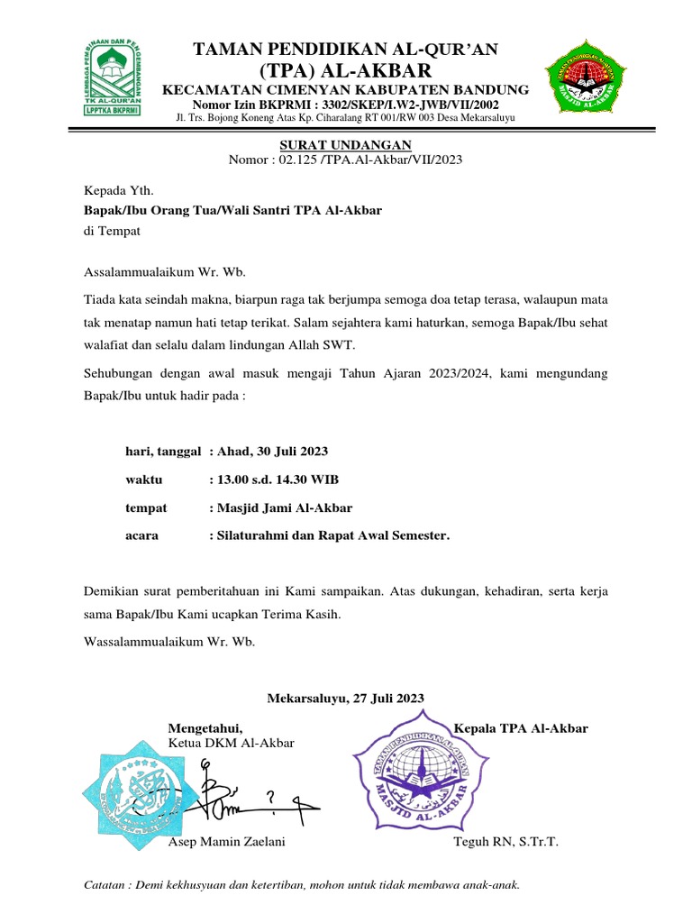 Surat Undangan TPA | PDF