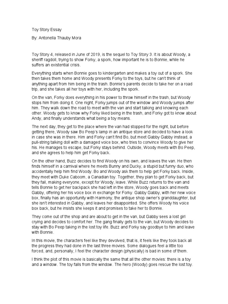 Toy Story 4 Essay | PDF