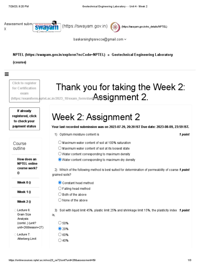 Geotechnical Engineering Laboratory - Unit 4 - Week 2 | PDF Geotechnical Engineering Laboratory - Unit 4 - Week 2 | PDF