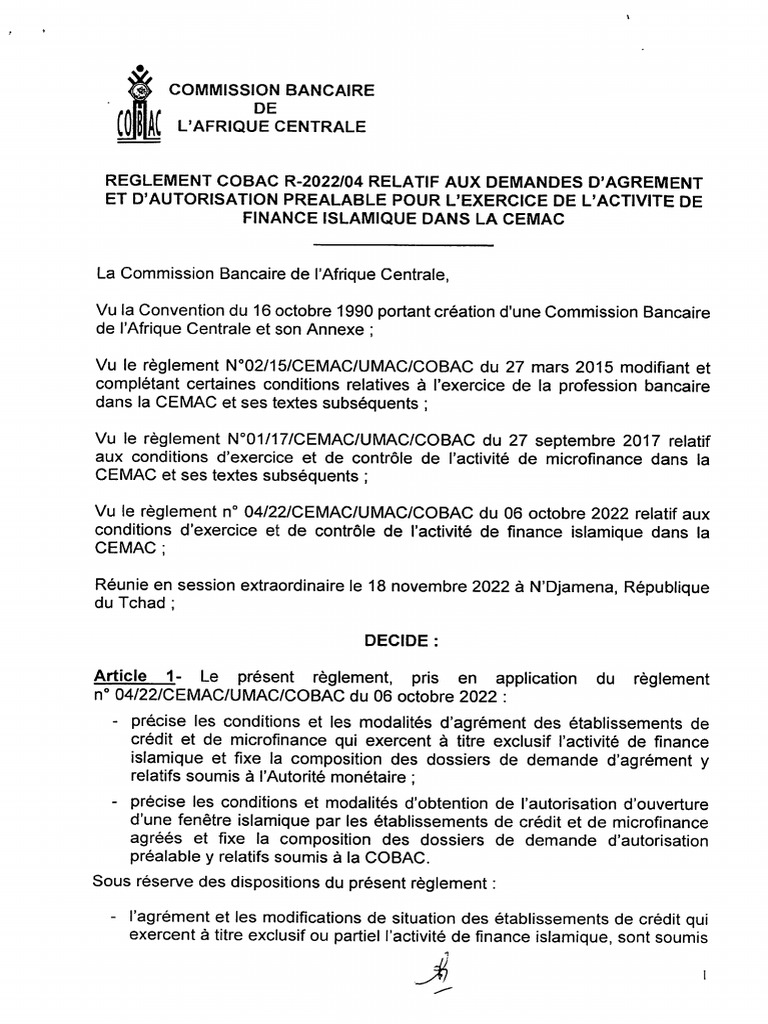 Règlement COBAC 2022 04 | PDF