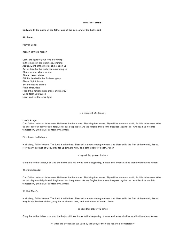 Rosary Sheet | PDF | Lord's Prayer | Religious Belief And Doctrine