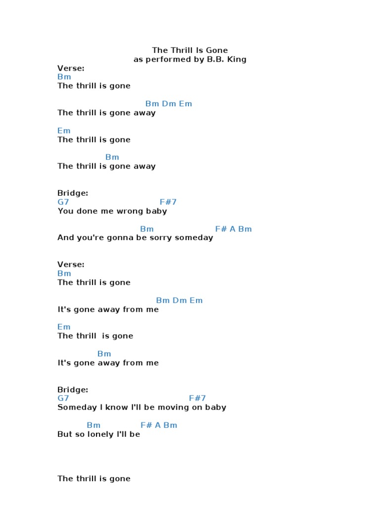 The Thrill is Gone | American Songs | Song Recordings