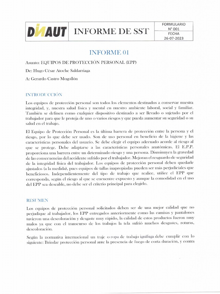 Informe de SST 001 Talara. | PDF