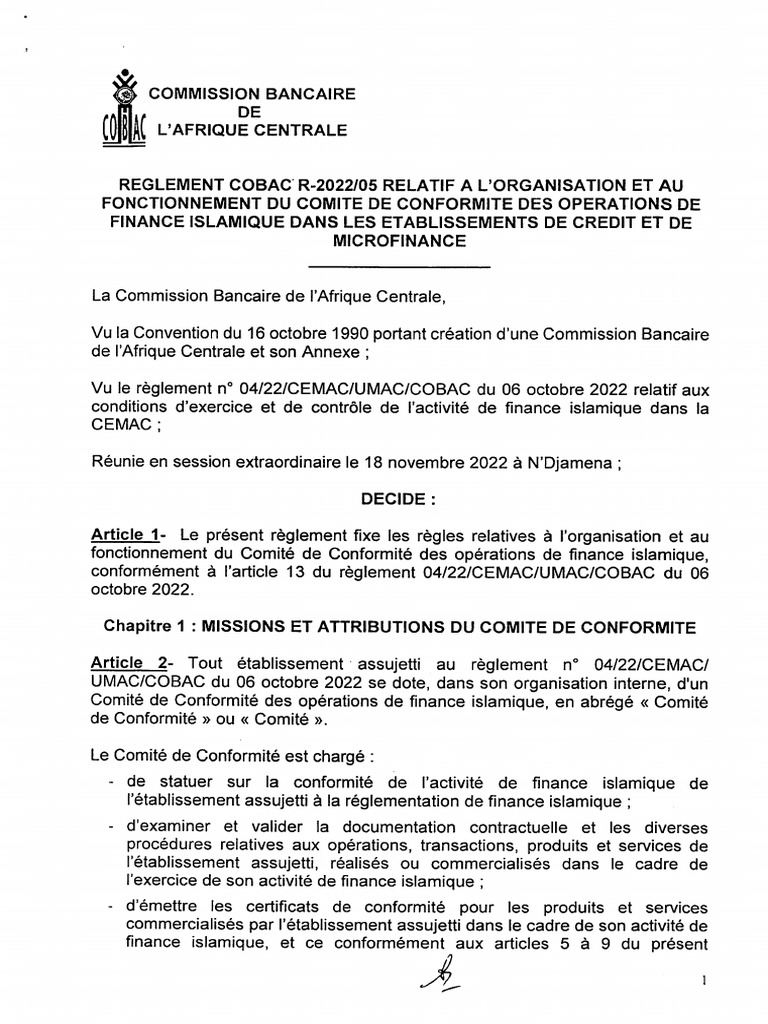 Règlement COBAC 2022 05 | PDF