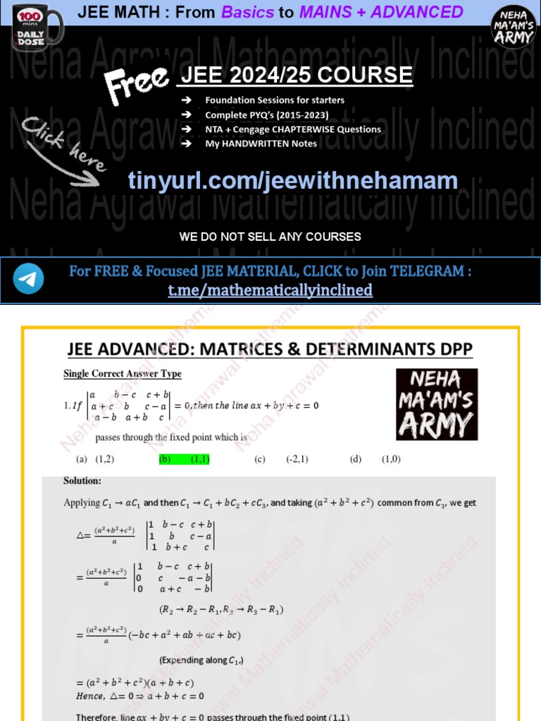 DDP - Solution - JEE ADVANCED - Matrices & Determinants | PDF | Algebra | Applied Mathematics