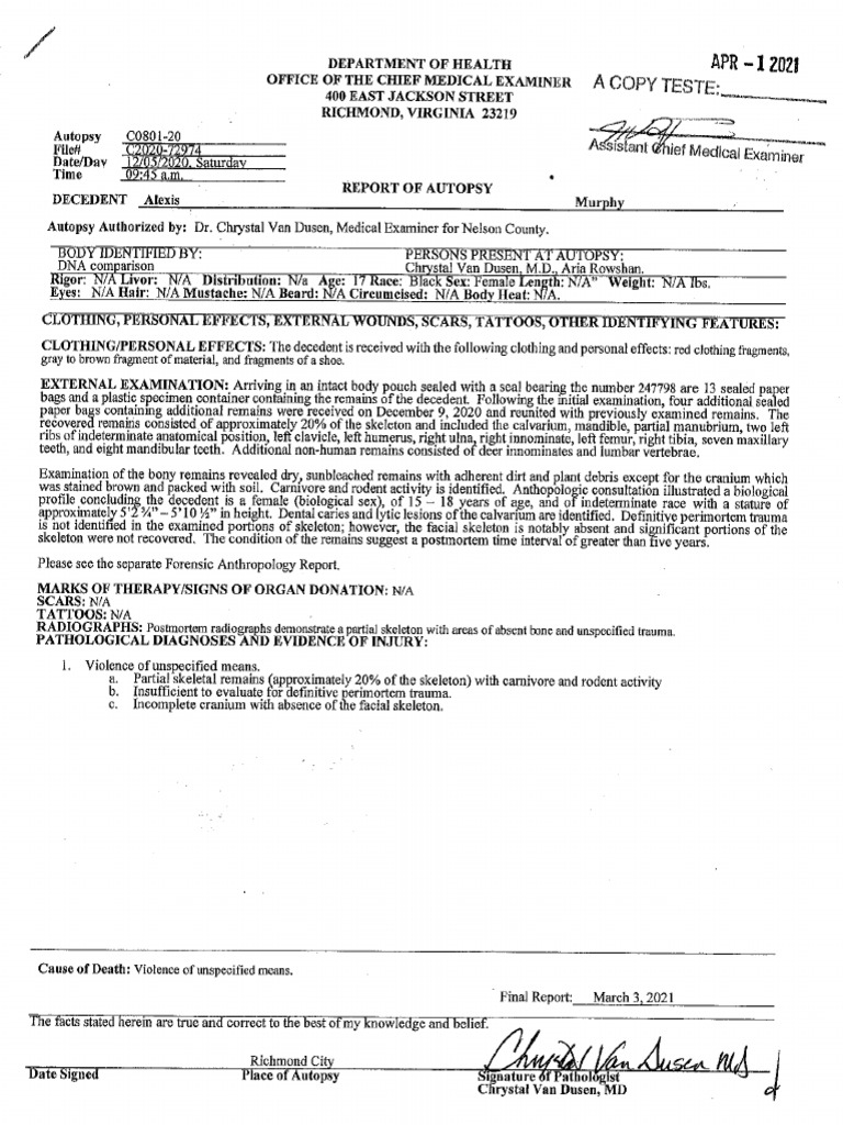 Medical Examiners Report | PDF