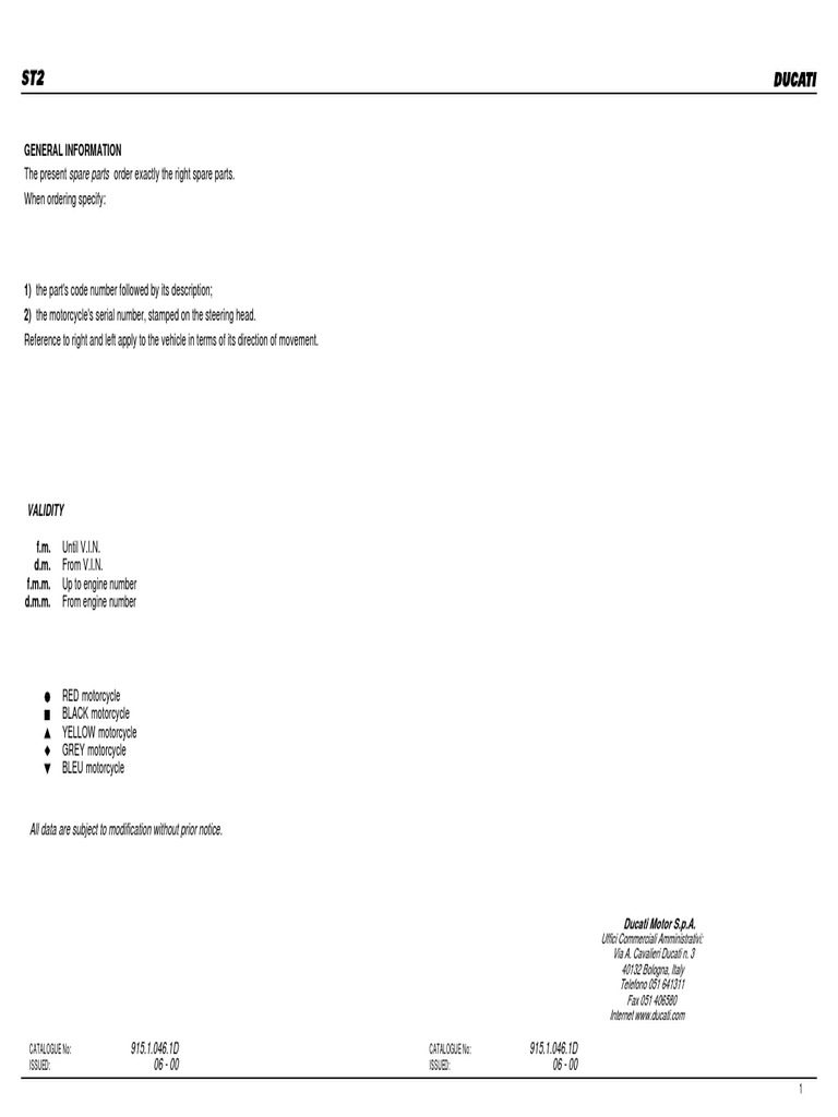 Ducati ST2 - 2001 Parts List | PDF
