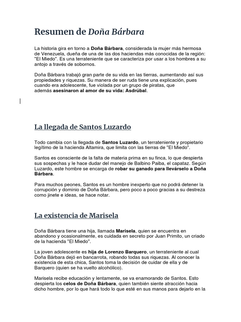 Resumen de Doña Barbara | PDF