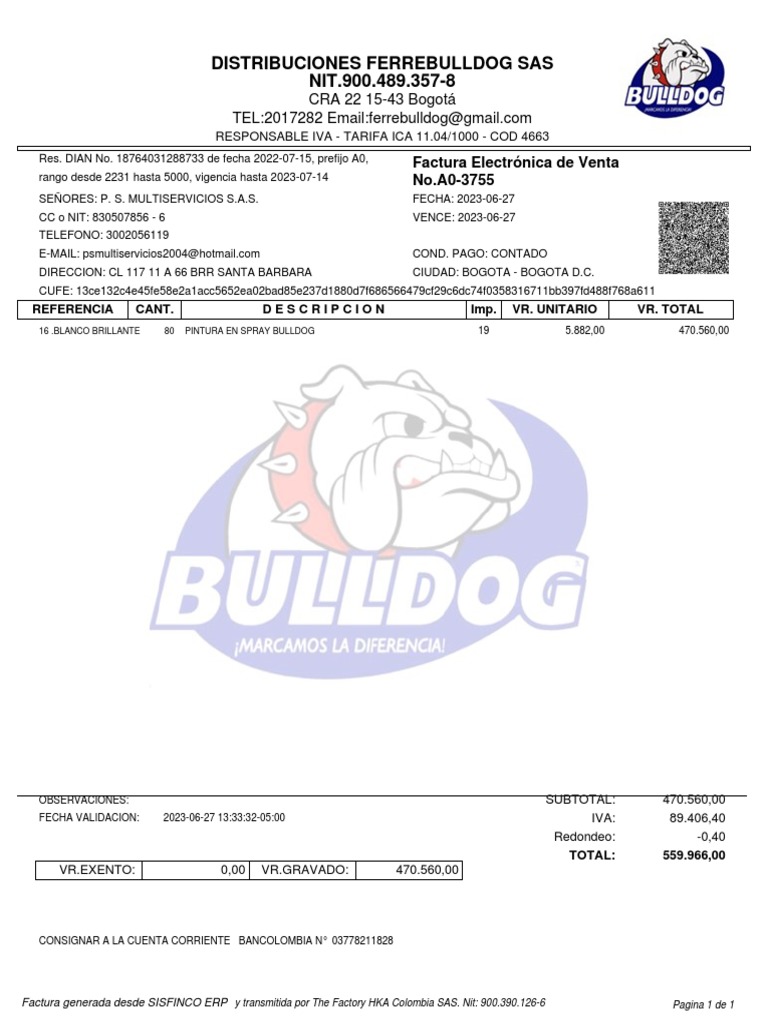 Distribuciones Ferrebulldog Sas NIT.900.489.357-8: CRA 22 15-43 Bogotá ...