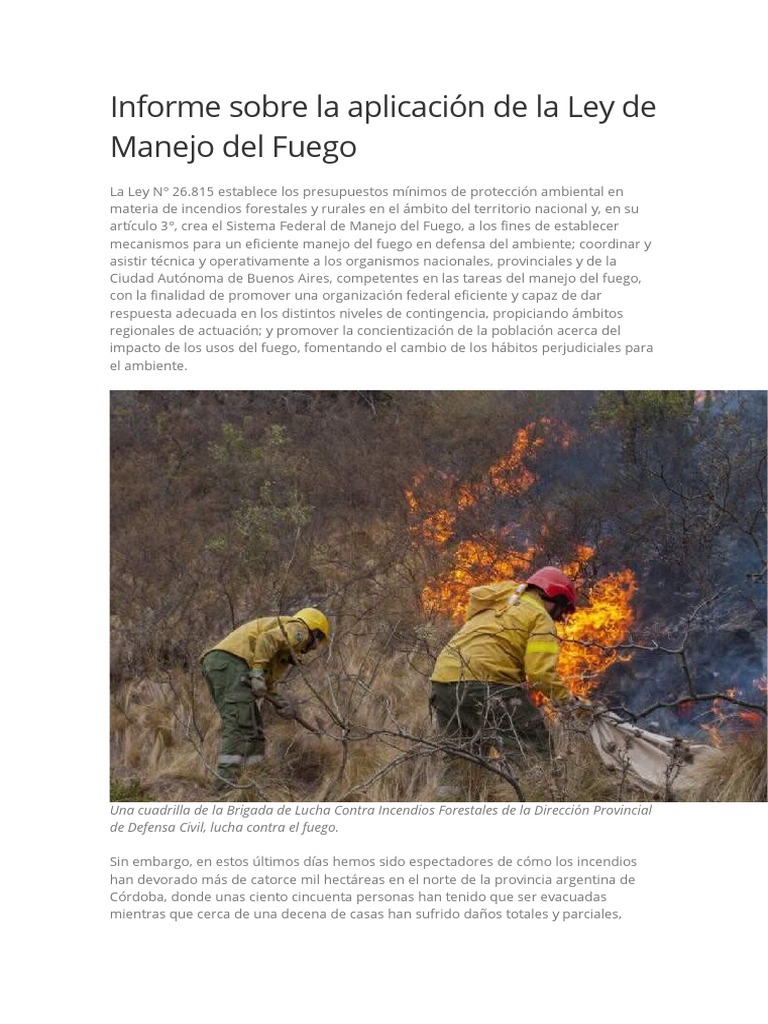 Informe sobre la aplicación de la Ley de Manejo del Fuego | PDF | Fuego fatuo | Incendios