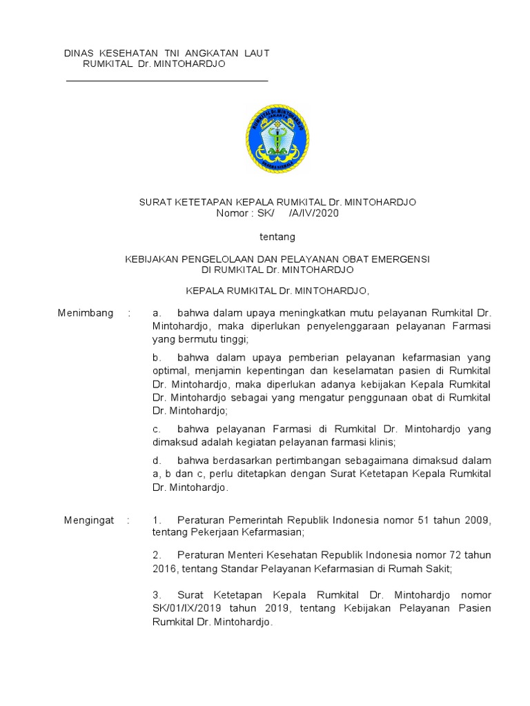 KEBIJAKAN PENGELOLAAN DAN PELAYANAN OBAT EMERGENSI RUMKITAL Dr ...