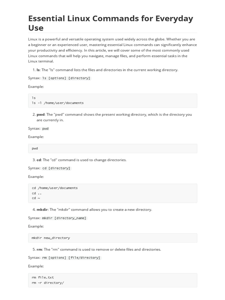 Essential Linux Commands for Everyday Use | PDF
