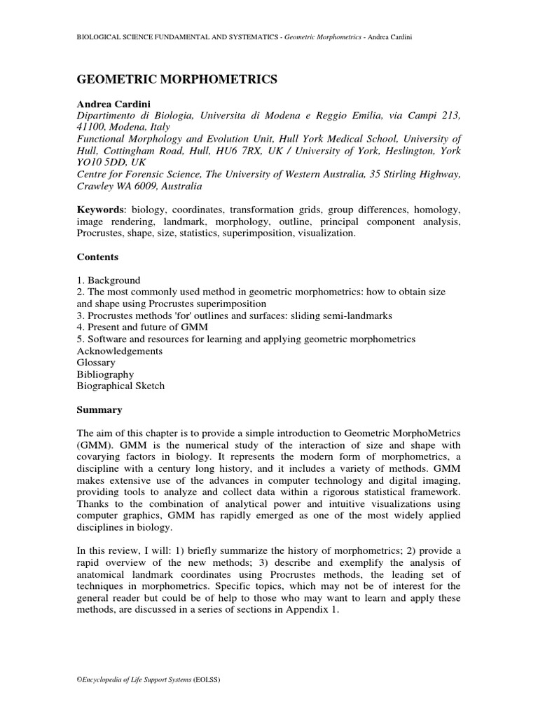 GEOMETRIC MORPHOMETRICS A Cardini | PDF GEOMETRIC MORPHOMETRICS A Cardini | PDF
