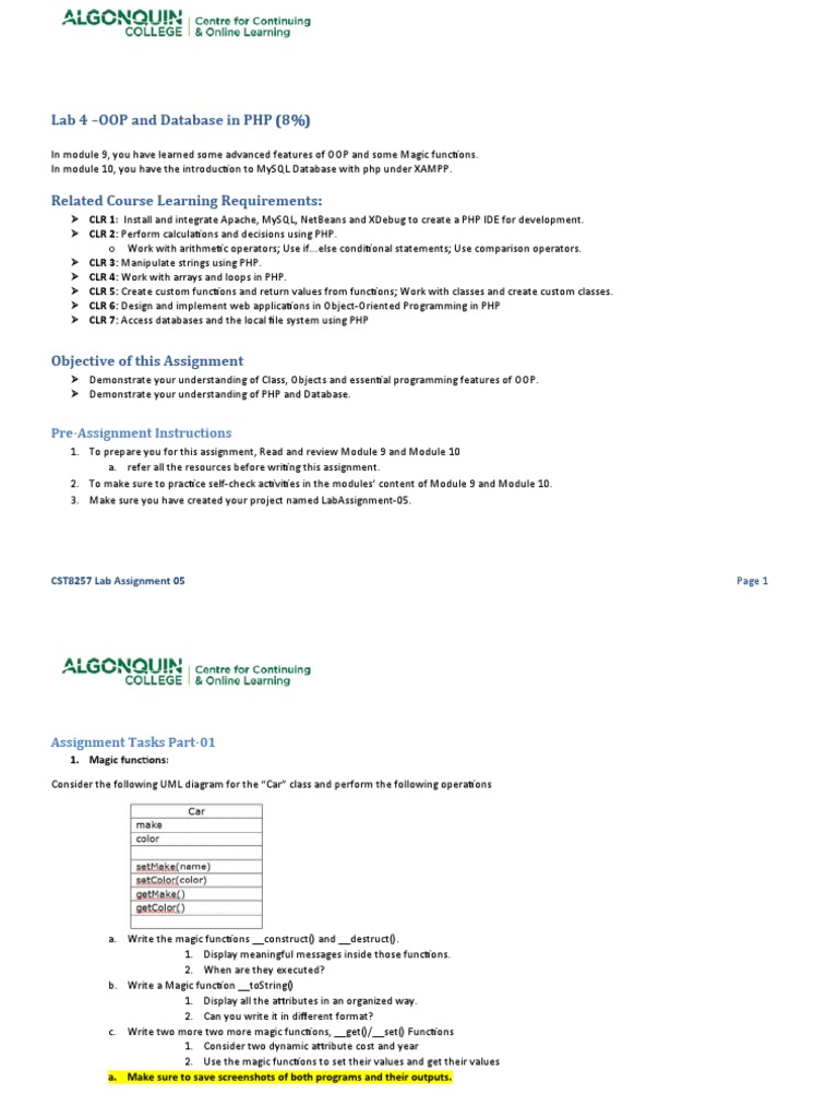CST8257 - Lab 4 | PDF | Php | Class (Computer Programming)