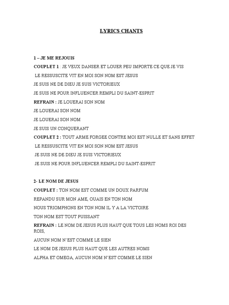 Lyrics Chants Culte Mri | PDF