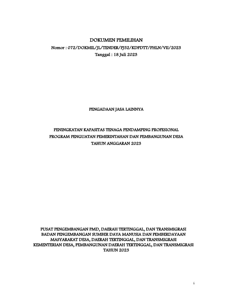 Dokumen Pemilihan Peningkatan Kapasitas TPP P3PD 2023 | PDF | Bisnis