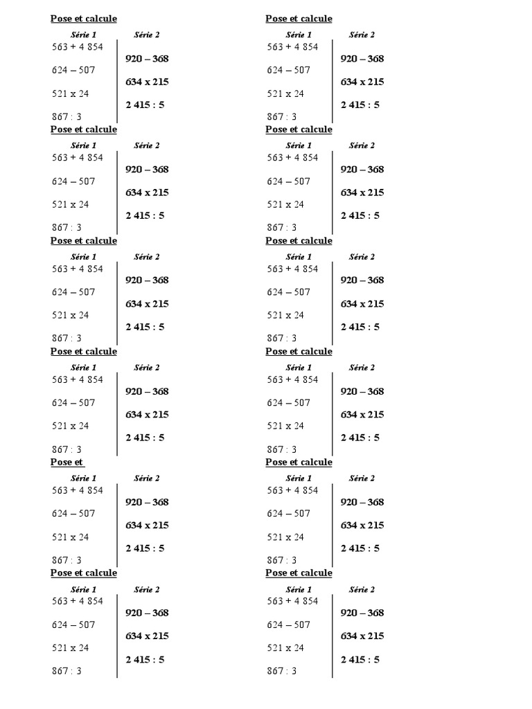 Calculs posés CM1 | PDF