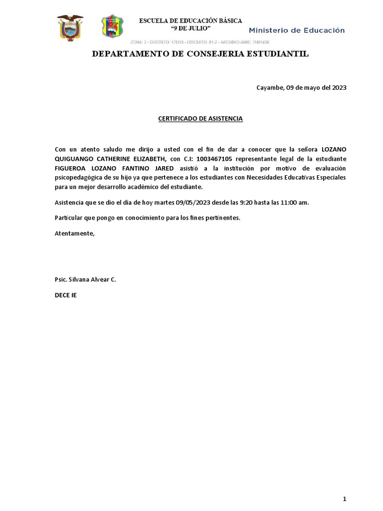 Certificado Asistencia Padres | PDF