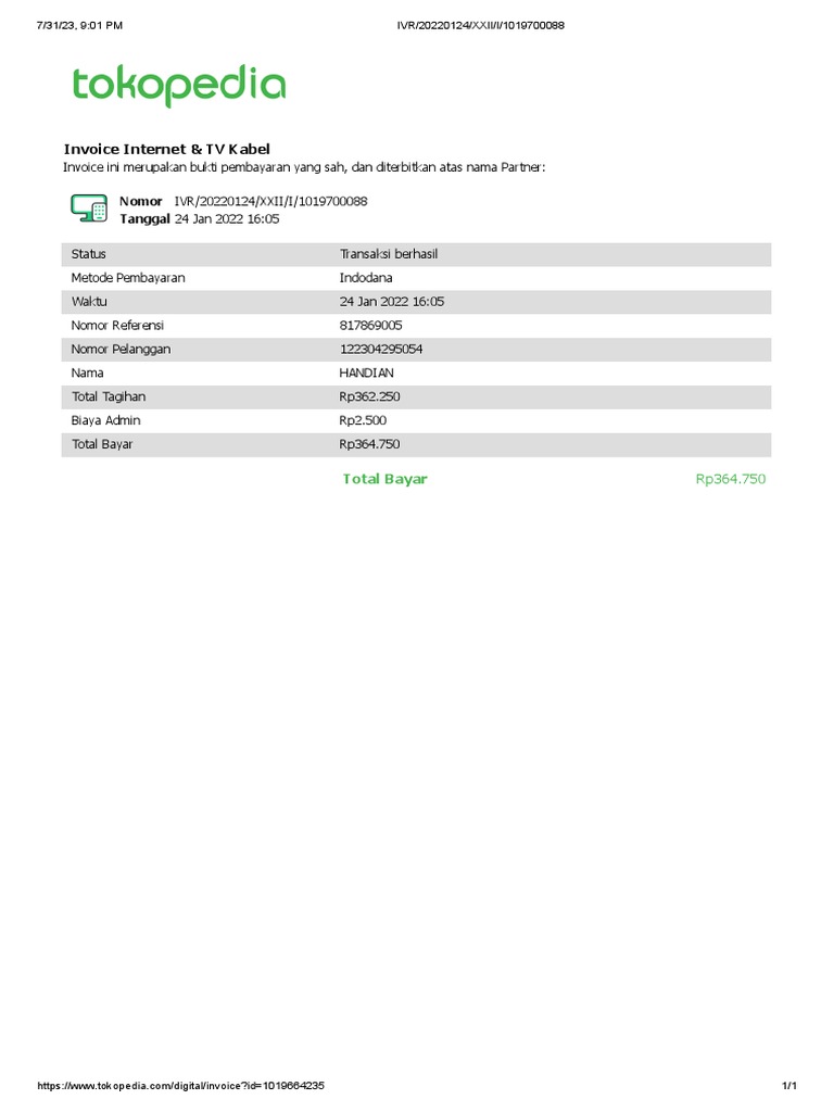 Invoice Indihome | PDF