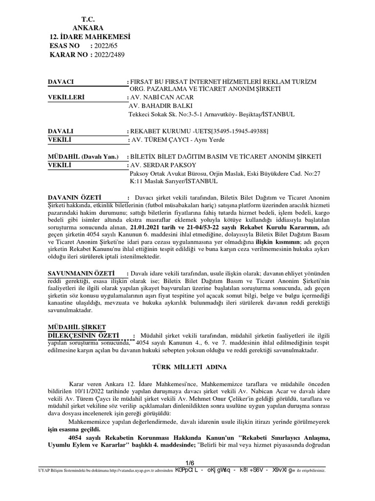 Biletix Rekabet 2022-65 | PDF