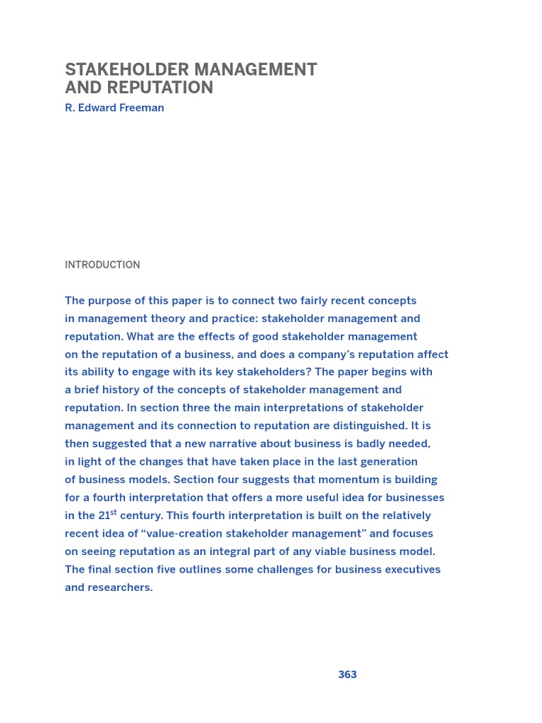 BBVA OPenMind Stakeholder Management and Reputation R Edward Freeman ...