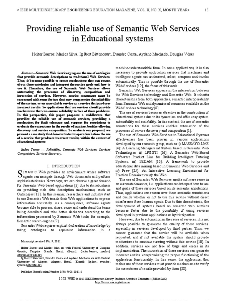 Providing Reliable Use of Semantic Web Services in Educational Systems | PDF | Semantic Web ...