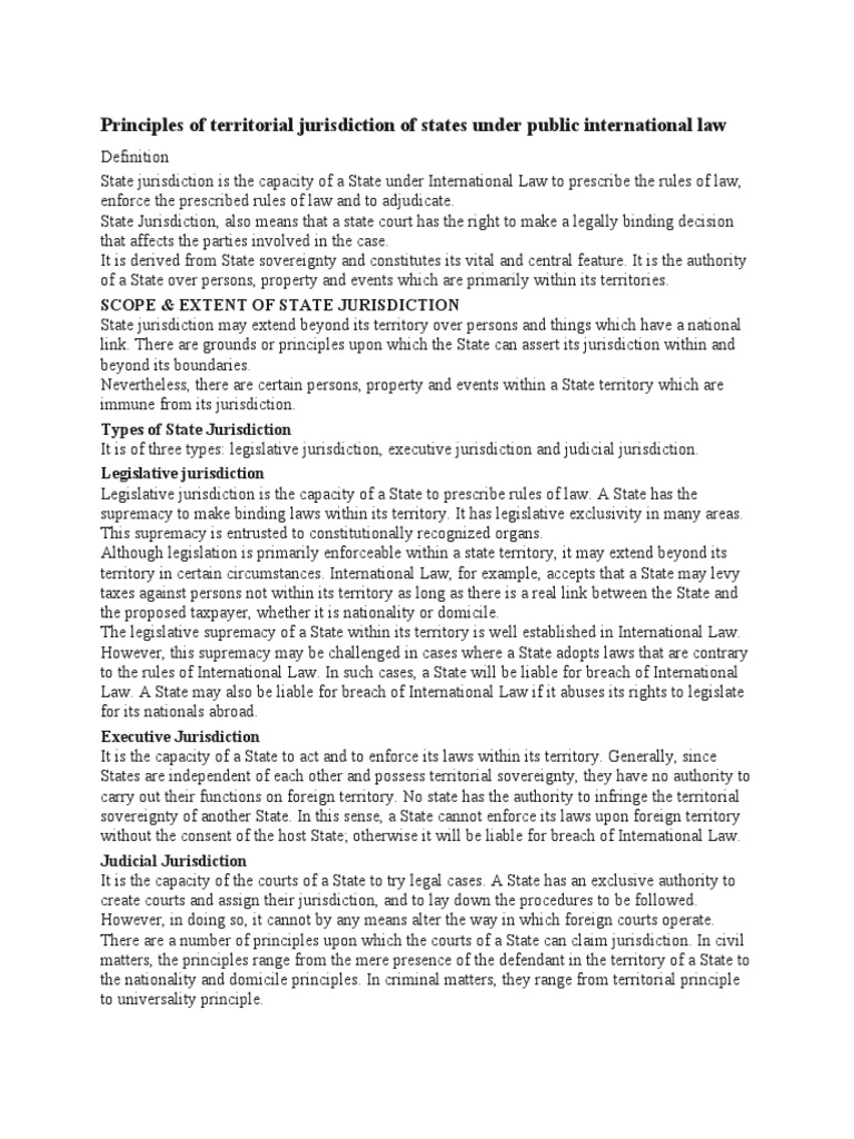 Principles of Territorial Jurisdiction of States Under Public ...