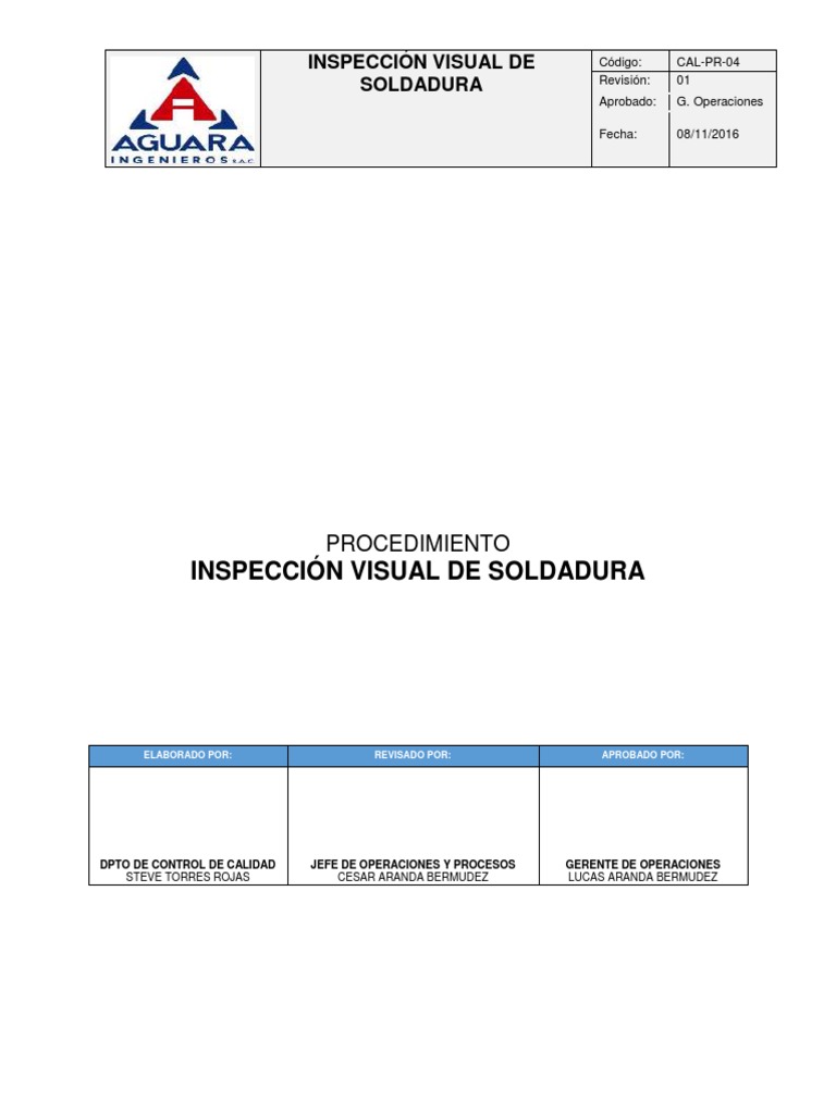 Procedimiento Inspección Visual Soldadura | PDF | Conocimiento ...