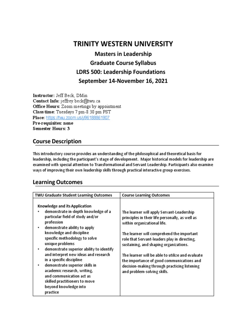 LDRS 500 Fall 2021 Syllabus | PDF