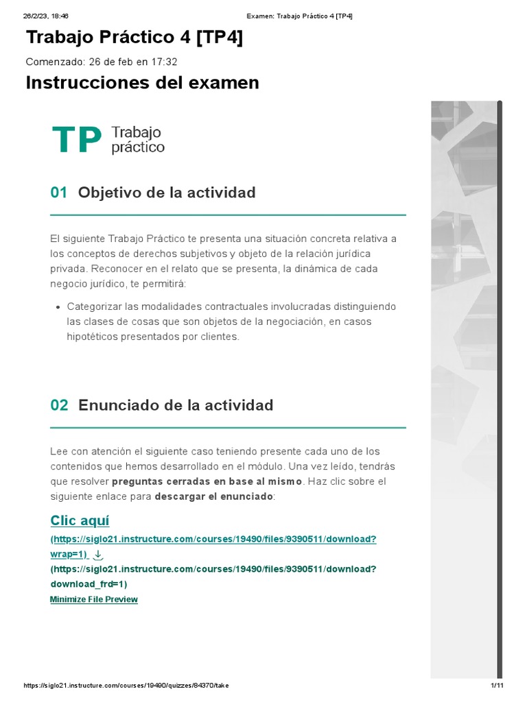 TP 4 Examen Trabajo Práctico 1 - Derecho Privado Civil Con Pts | PDF