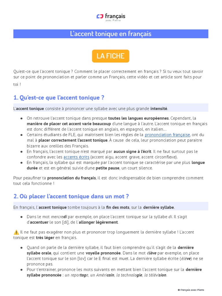 L'accent Tonique en Français | PDF
