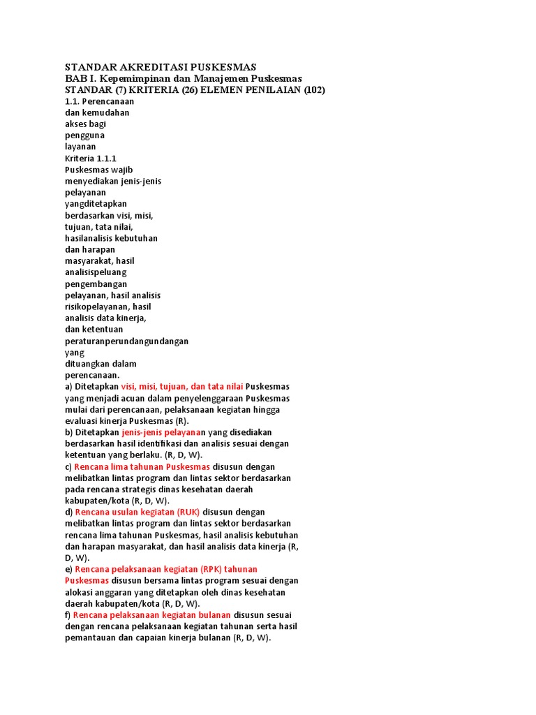 Standar Akreditasi Puskesmas | PDF