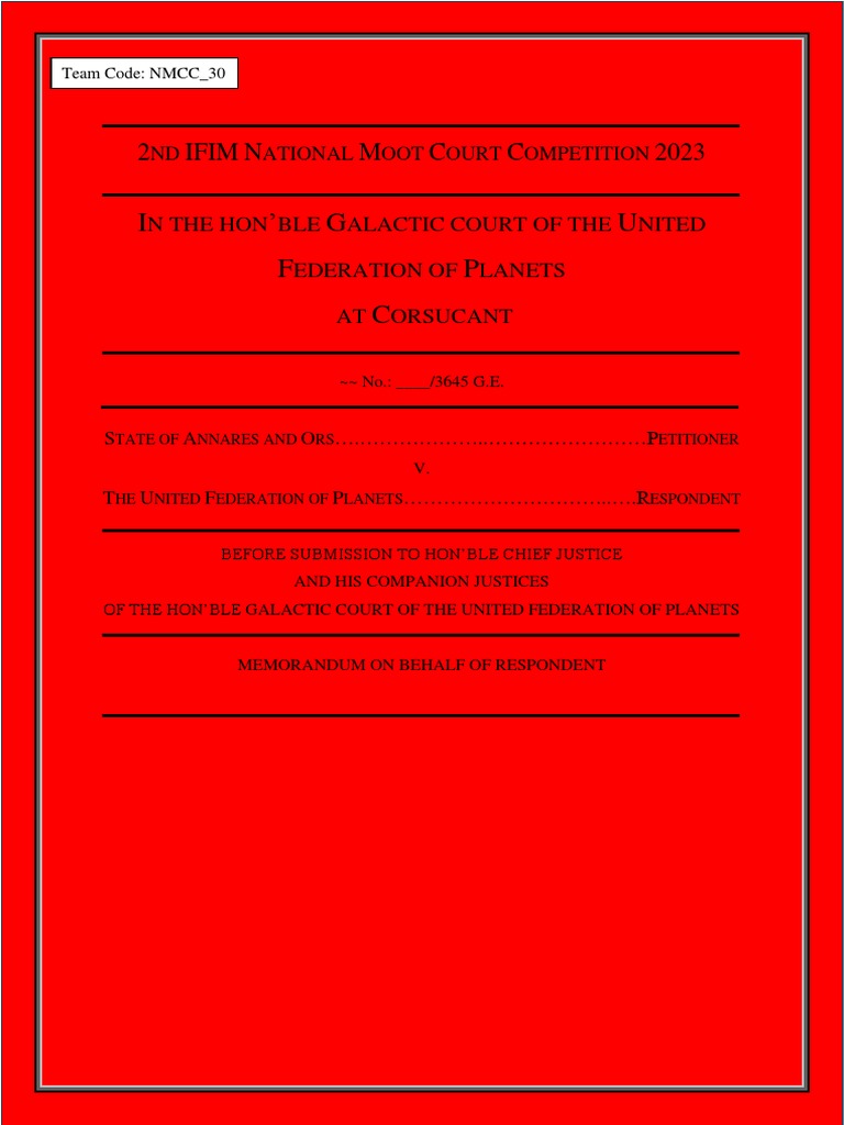 2023 IFIM National Moot Court Memo | PDF | Politics