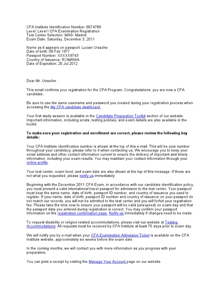 CFA Institute Program Registration | PDF | Passport | Government And Personhood