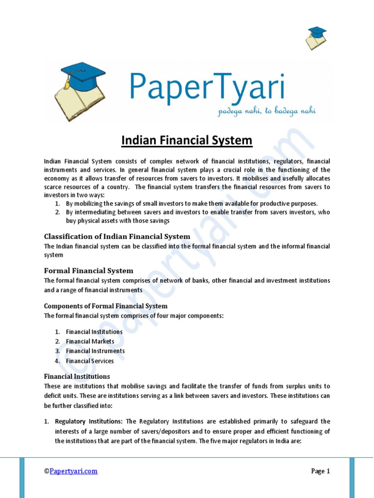 Classification of Indian Financial System | PDF