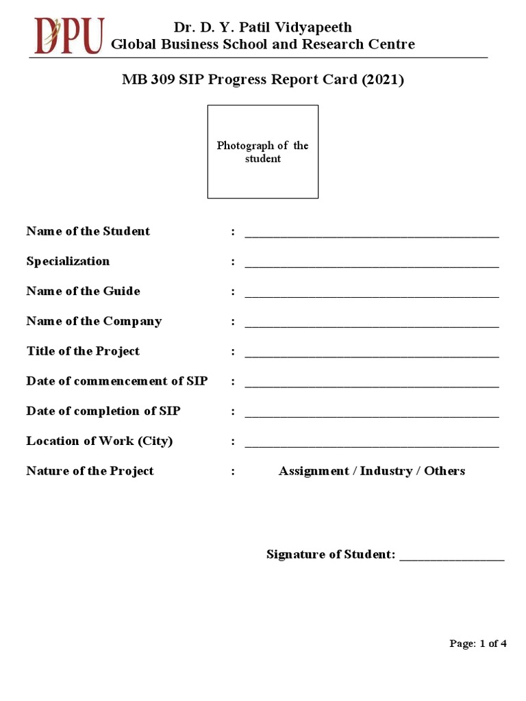SIP Students Reporting Format | PDF