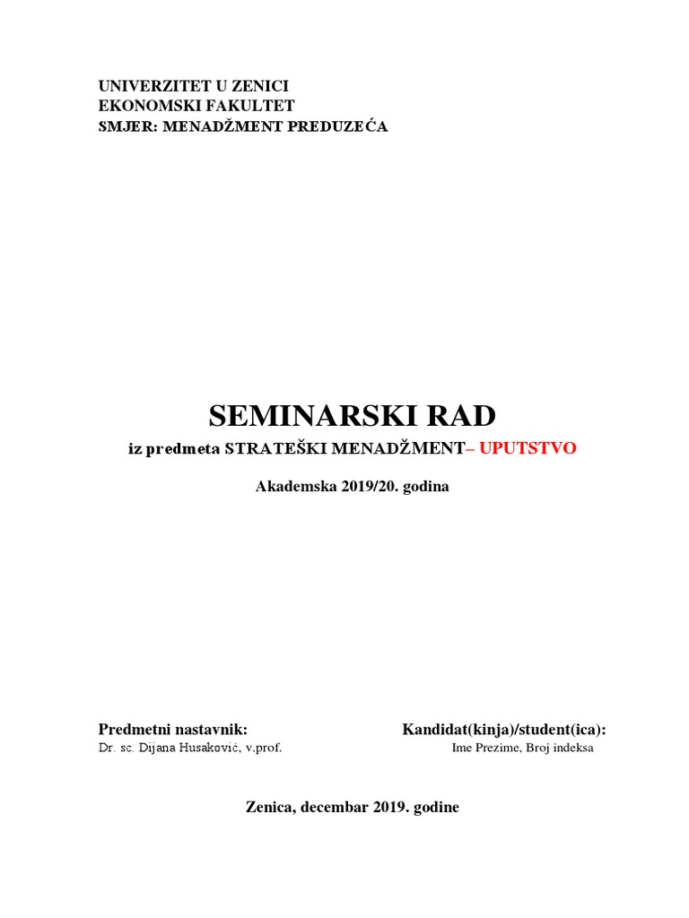 SM - Uputstvo Za Izradu Seminarskog Rada | PDF