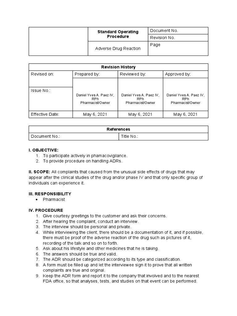 Standard Operating Procedure - PharmaSave Pharmacy | PDF