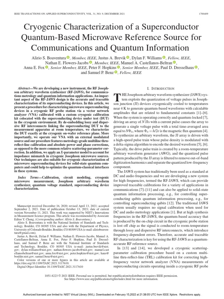 Cryogenic Characterization Of A Superconductor Quantum Based Microwave