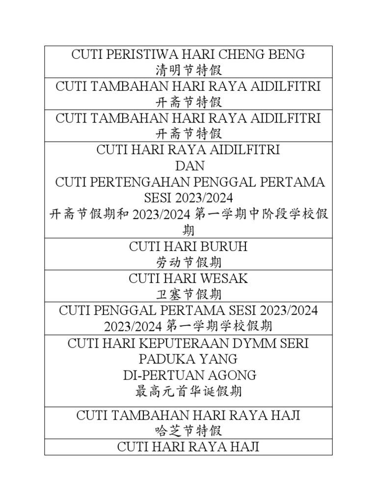 Cuti Peristiwa Dan Cuti Umun | PDF