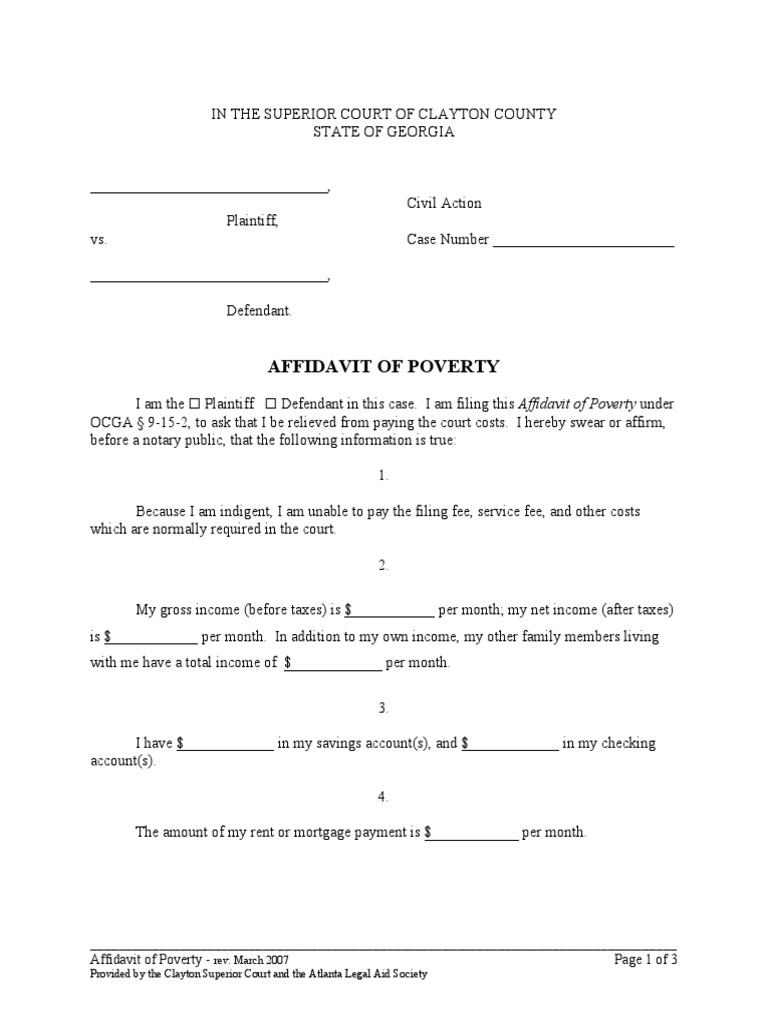 affidavit-of-poverty-and-proposed-order-waiving-fees (1) | PDF ...