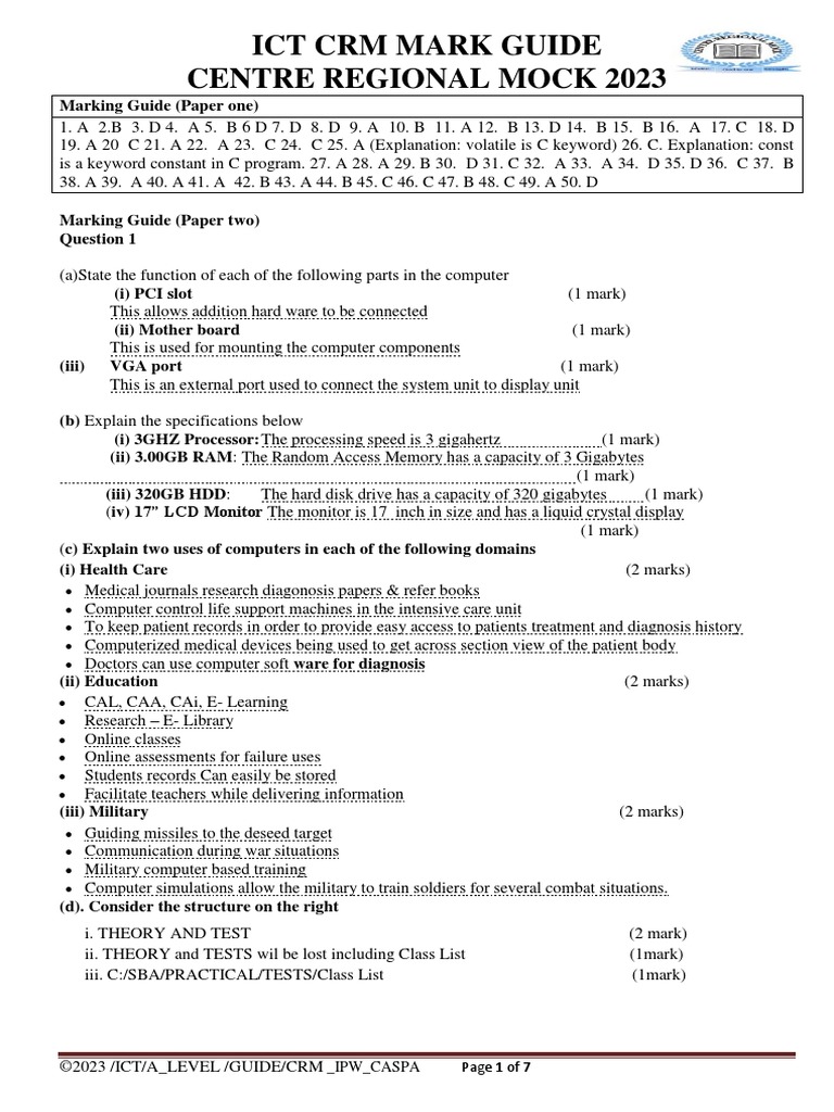 ICT A-Level Mock 2023 Mark Guide | PDF | Printer (Computing) | Operating System