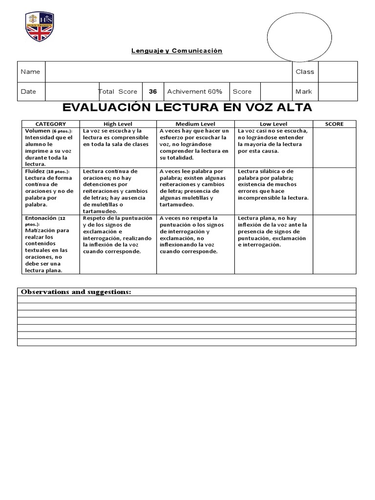 Evaluación lectura en voz alta 2° básico | PDF