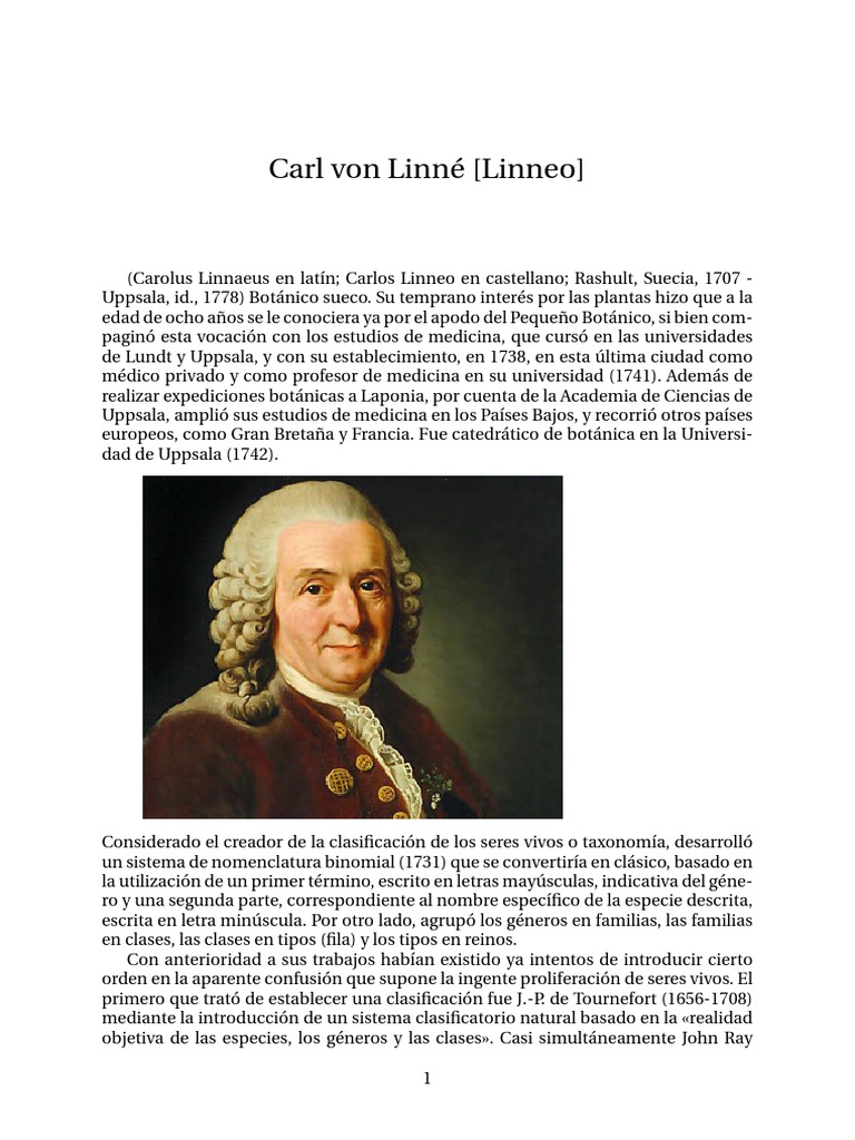 Biografia de Carl Von Linne (Linneo) | PDF | Biología | Botánica