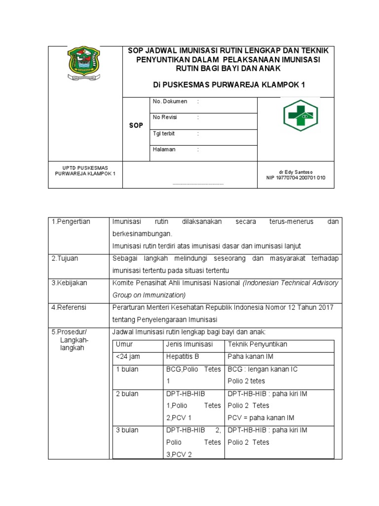 Sop Teknik Penyuntikan Imunisasi | PDF